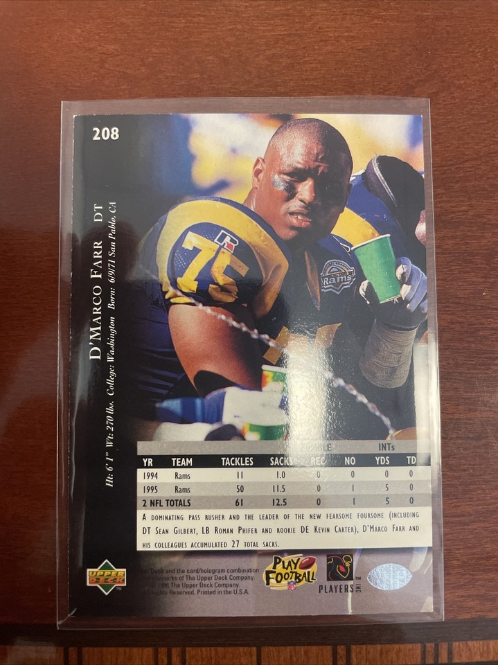 1996 DECK DECK SILVER D'MARCO FARR #208 ST. LOUIS RAMS | eBay