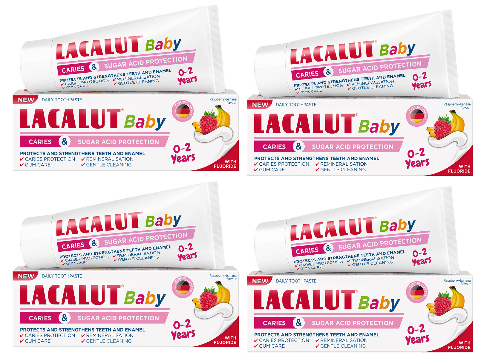4 LACALUT Baby Toothpaste 0-2 Years Caries & Sugar Acid Protection 55ml ...