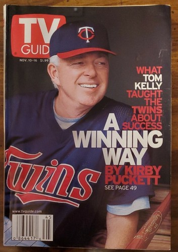 TV GUIDE 10-16 NOVEMBER 2001 ISSUE - TOM KELLY MINNESOTA TWINS MANAGER ...