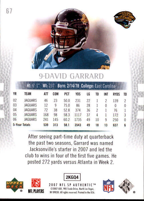 2007 SP Authentic #67 David Garrard - NM-MT | eBay