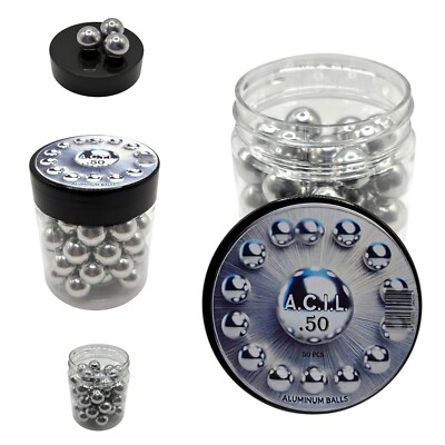 50 x Aluminium Balls Solid Reusable Paintballs 2.8 grams Cal 0.50 f t4e ...