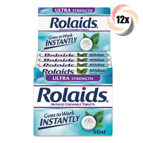 Full Box 12x Rolls Rolaids Ultra Strength Antacid Mint Tablets | 10 Per ...