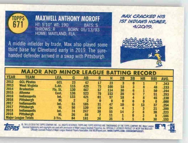 2019 Topps Heritage High Number - #671 Max Moroff (RC) for sale online ...