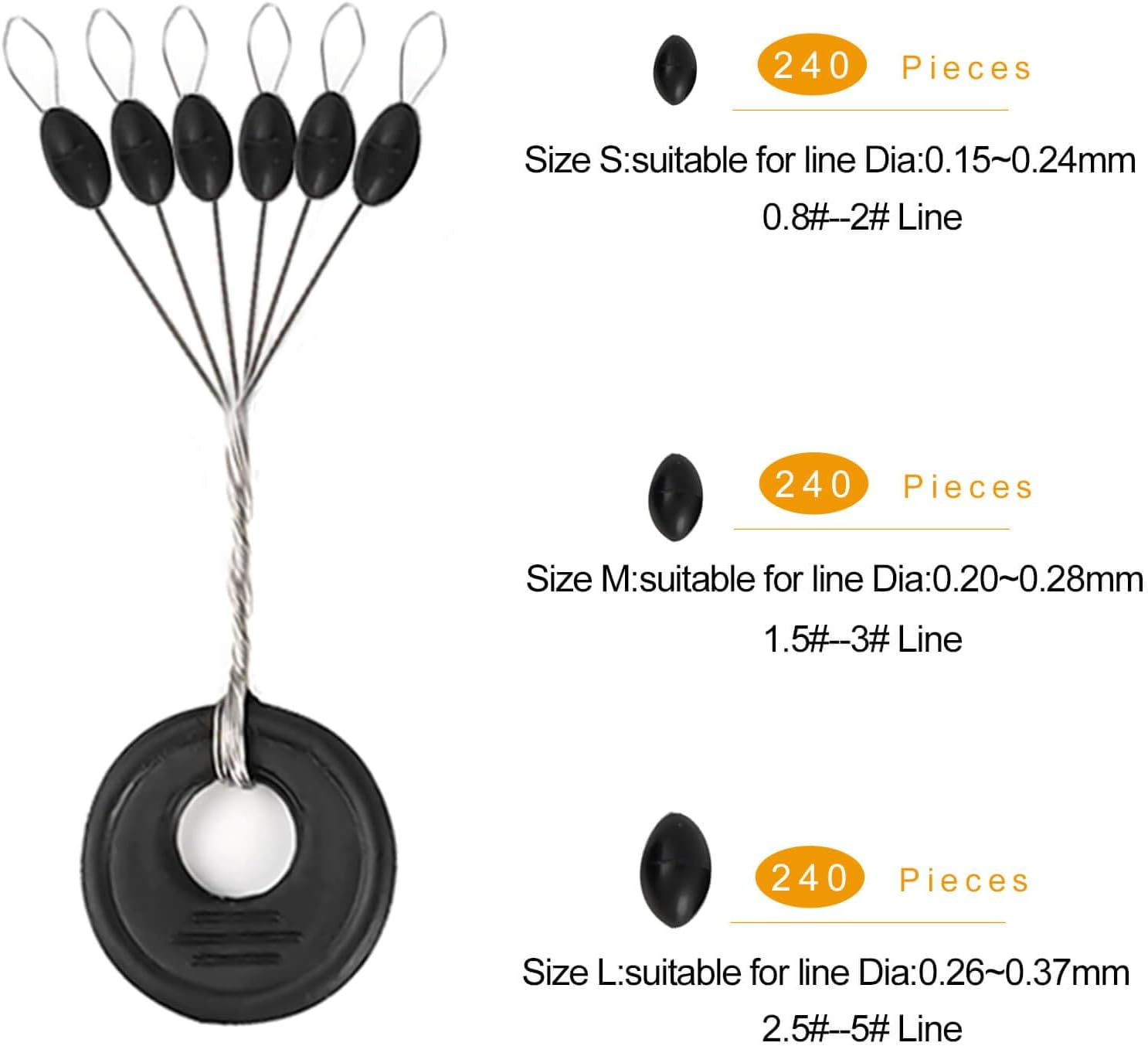 720PCS Fishing Bobber Stopper Kit, Oval Floats, Black Rubber, L M S ...