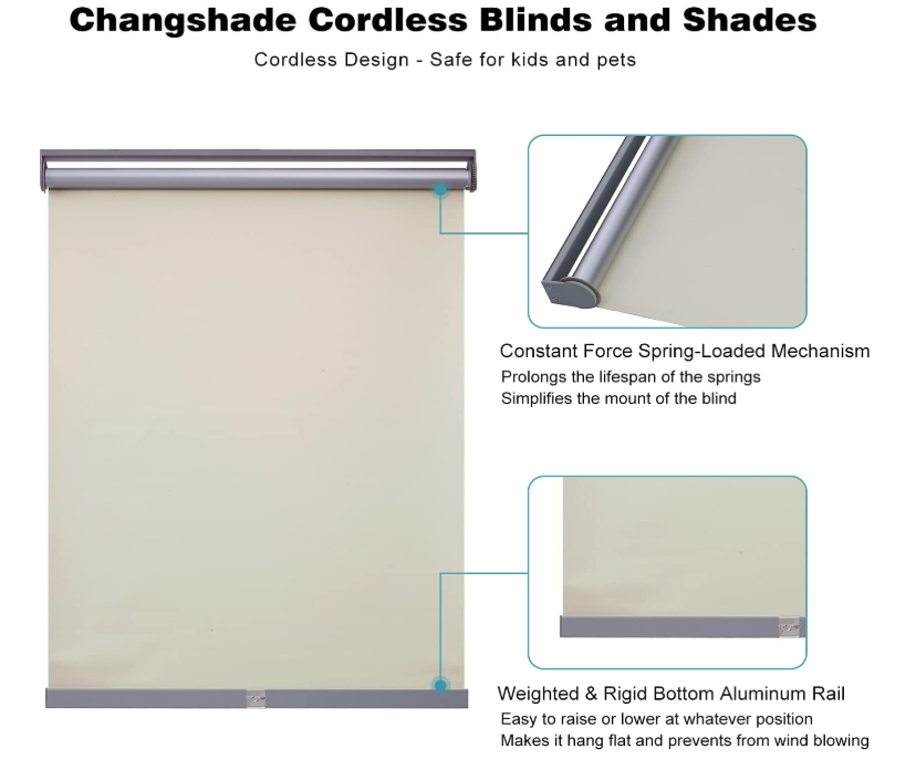 Cordless Blackout Roller Shade Room Darkening Rolled Up Blind For Light ...