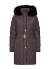 Ex Brand Womens Padded Long Jacket Quilted Belted Faux Fur Hooded ...