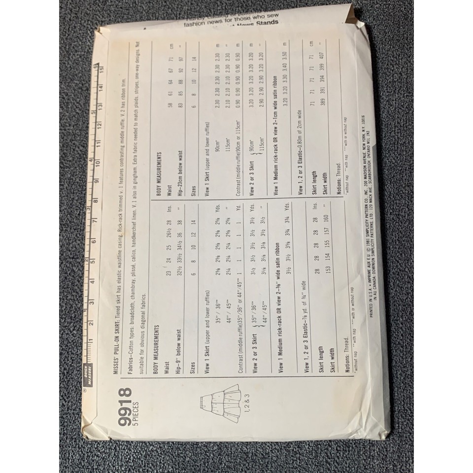 Simplicity 9918 Sewing Pattern Womens Skirt Size 12 Vintage 1980s | eBay