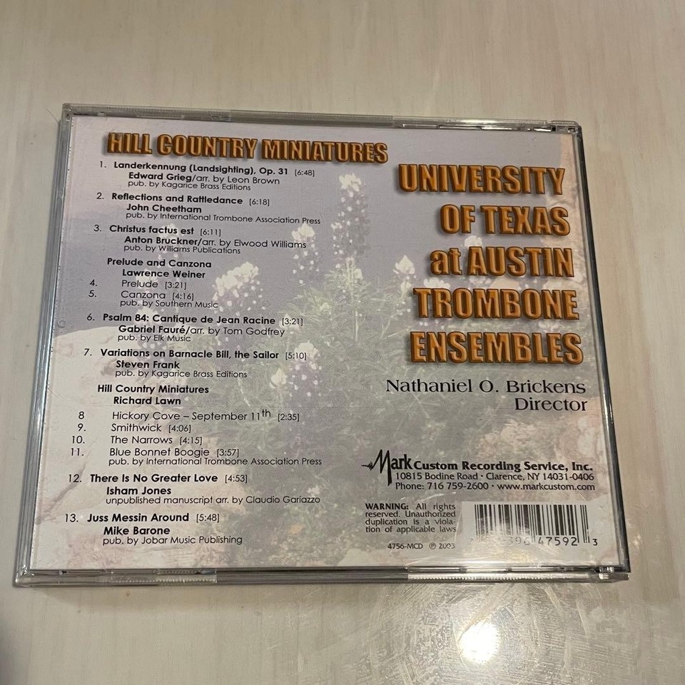 CD | Ut Austin Trombone Ensemble Hill Country Miniature Concert Booklet ...