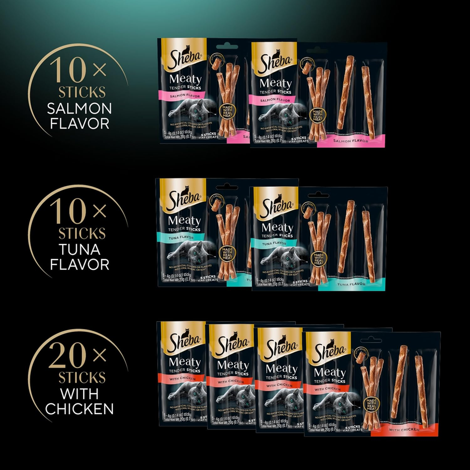 Sheba Meaty Tender Sticks Soft Cat Treats Chicken, Tuna, and Salmon Flavor, 0.14 313052249267| eBay