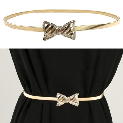Elastic Spring Belt for Women Ladies Dress Rhinestone Bowknot Buckle ...