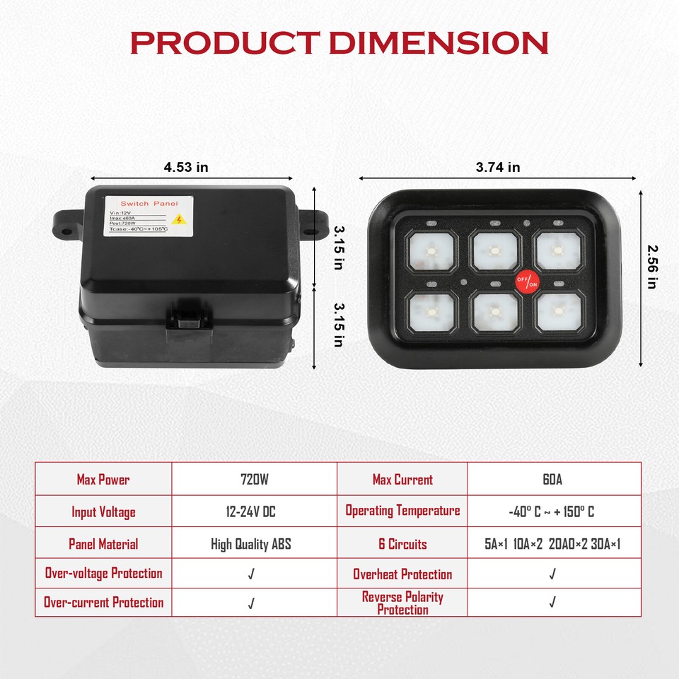 AUXBEAM 6 Gang LED Work Light Bar Switch Panel Relay System For Car ...
