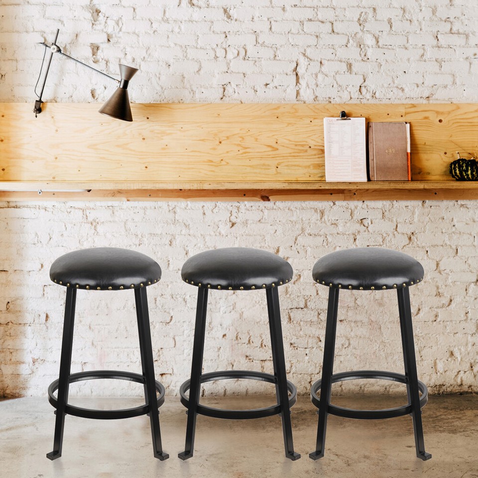 24'' Black Round Backless Metal Bar Stool Kitchen Stools Pack of 2 | eBay