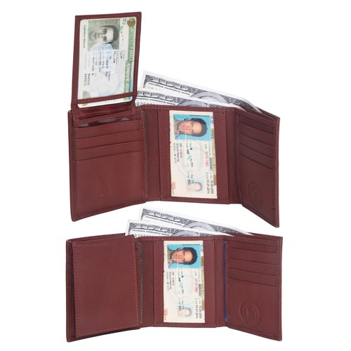Leatherboss Genuine Leather Pull Out Flap Zipper ID Pocket Trifold ...