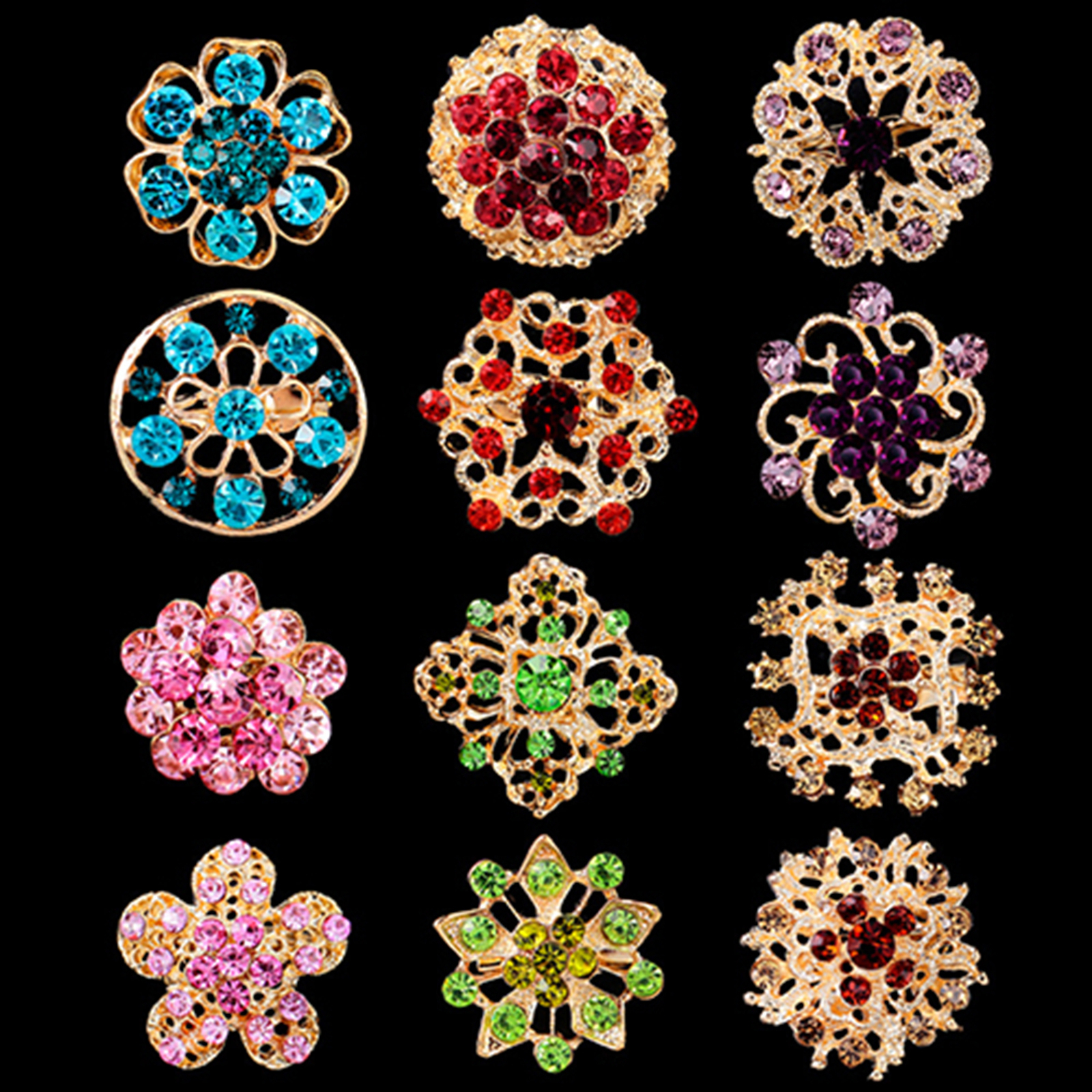 12pcs Brooch Pin Flowers Shape Decoration Flower Hollow Shiny Brooch ...