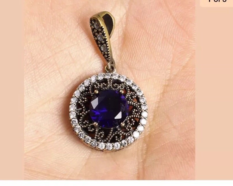 Antique Vintage 925 Silver Pendent With Dard Blue Topaz and Sapphires ...