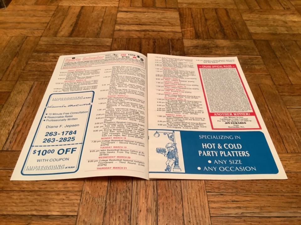 1991 Mar. 15 - Apr. 14 MLB NBA + TV schedule Osco Drug Michael Jordan ...