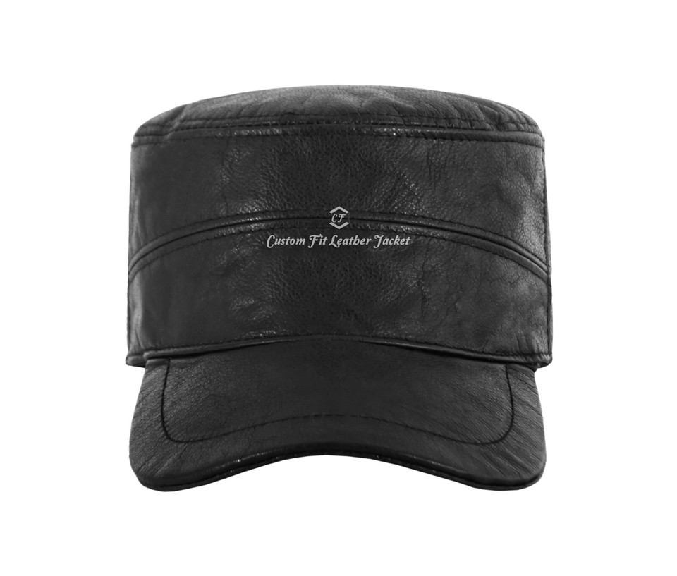 Men's Army Military Cap Flat Top Castro Cap Italian Leather Gatsby Golf ...