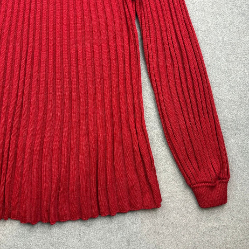 ME+EM Jumper Women UK 16 Red Knit Pleated Merino Wool Soft Breathable ...