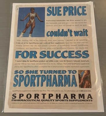 Sue Price Female Bodybuilder SportsPharma Nutrition Bodybuilding Ad ...