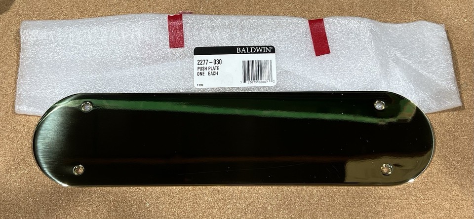 Baldwin 2277-030 Oval Push Plate 3” X 12” w/screws Polished Brass NOS ...