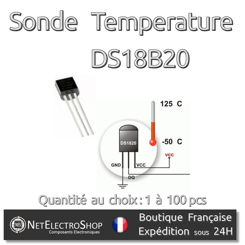 Capteur de Température Digital 1-Wire Dallas DS18B20 TO-92, 1 à 100pcs ...