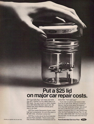 1986 Ford ESP Plus Service Plan - Car In Jar Lady's Hand Hoist - Print ...