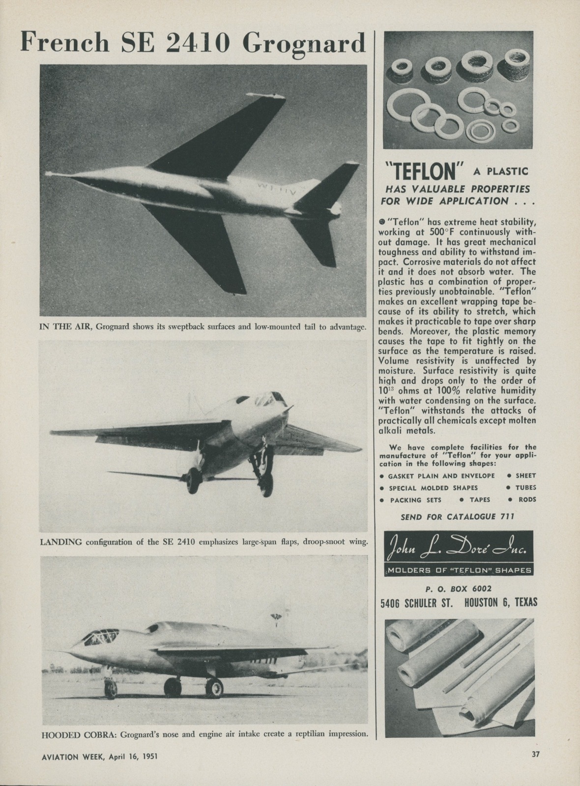 1951 Aviation Article SE 2410 Grognard Jet Bomber French France SNCASE ...