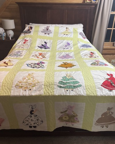 Vtg Handmade Quilt Southern Belle Lady Parasol 72”x99” Full Sunbonnet ...