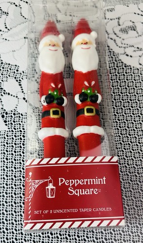 Vtg 10" Christmas Tapered Candle Set of 2 Santa Clause Retro Candles ...