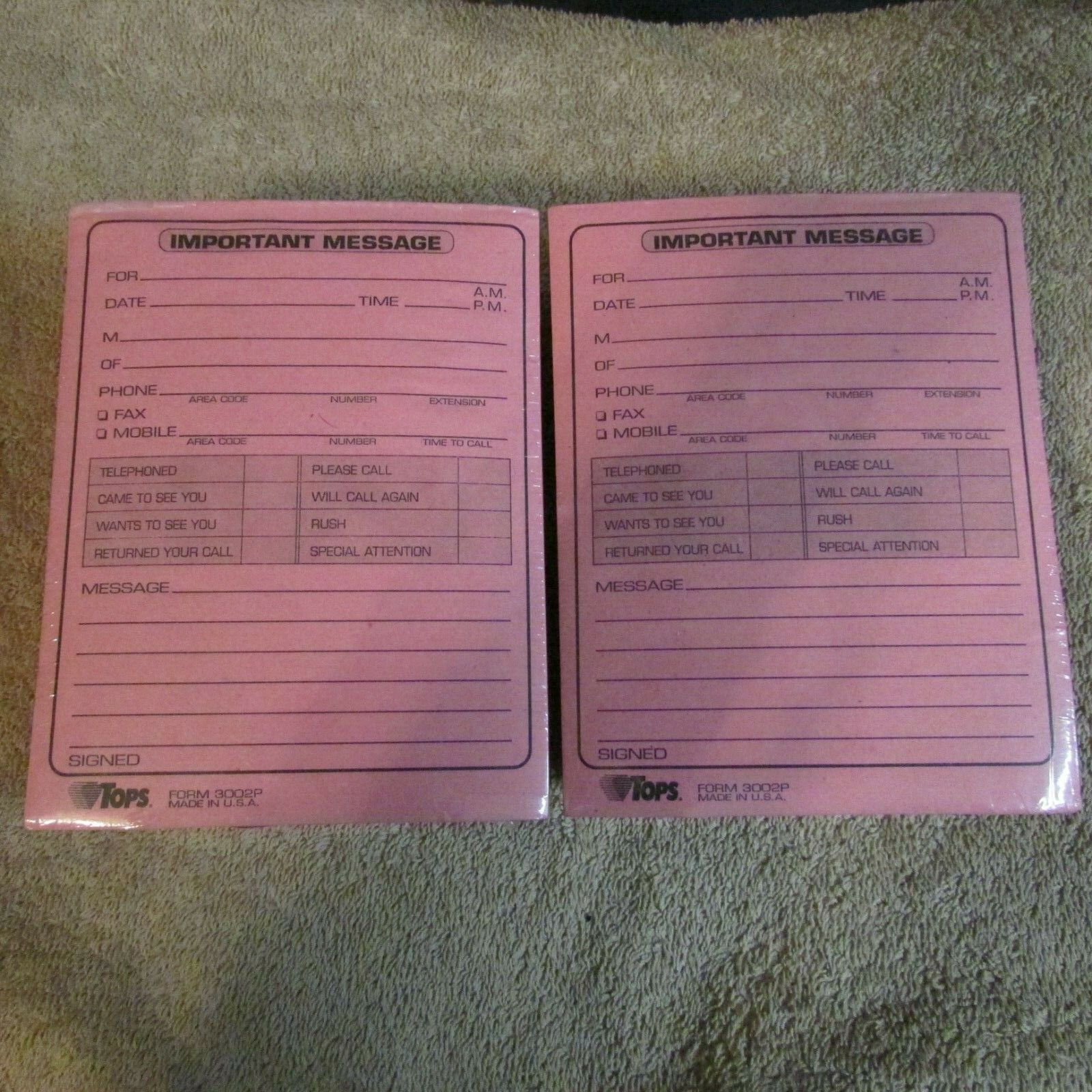 2 Packs Tops "Important Message" Pads- 50 Sheets/Pad - 12 Pads/Pack (G ...