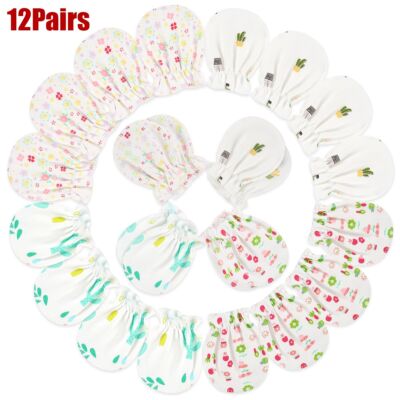 12 Pairs Baby Infant Anti-scratch Cotton Mittens Gloves 0-6 Month Baby ...