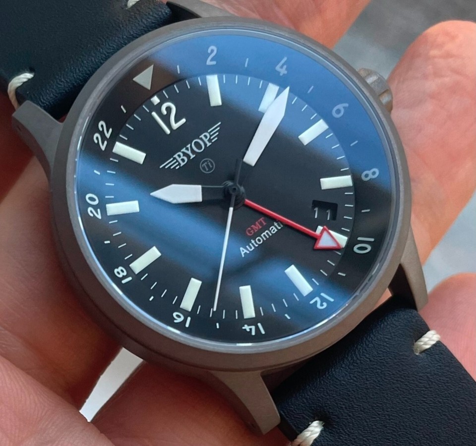 BYOP Meridian Titanium GMT (red) Pilot Watch Seiko Automatic Sapphire ...