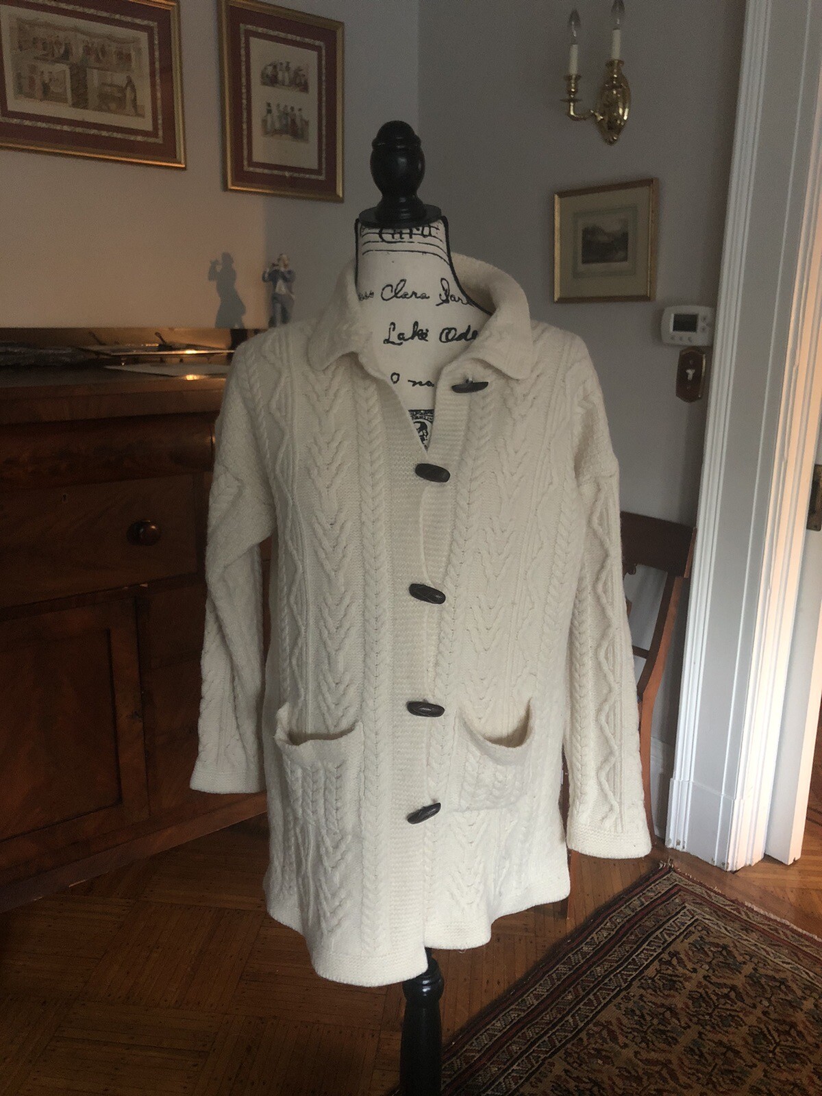 ARAN CRAFTS Ivory Merino Wool Ireland Cable Cardigan … - Gem