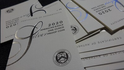 2020 PROOF S COA ONLY American SILVER EAGLE PROOF Only and no coins ...