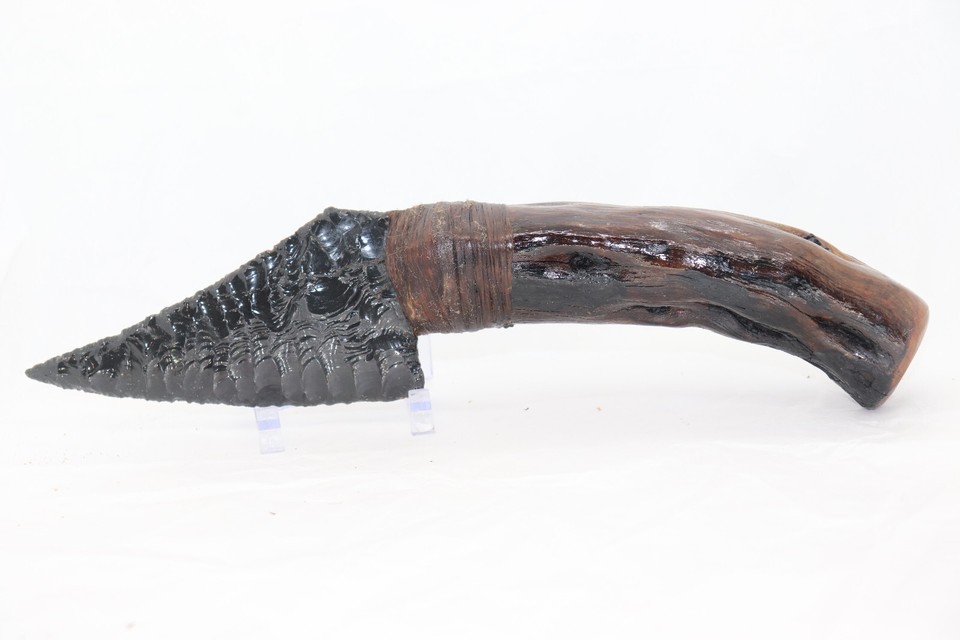 Flint Knapped Obsidian Knife Blade-Burnt Western Sagebrush Handle ...