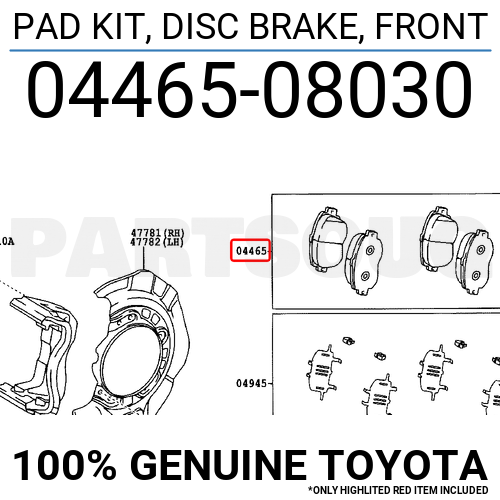 0446508030 Genuine Toyota PAD KIT, DISC BRAKE, FRONT 04465-08030 | eBay