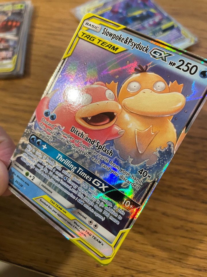 NM! Slowpoke & Psyduck GX (35/236) Unified Minds Tag Team Holo Pokemon ...