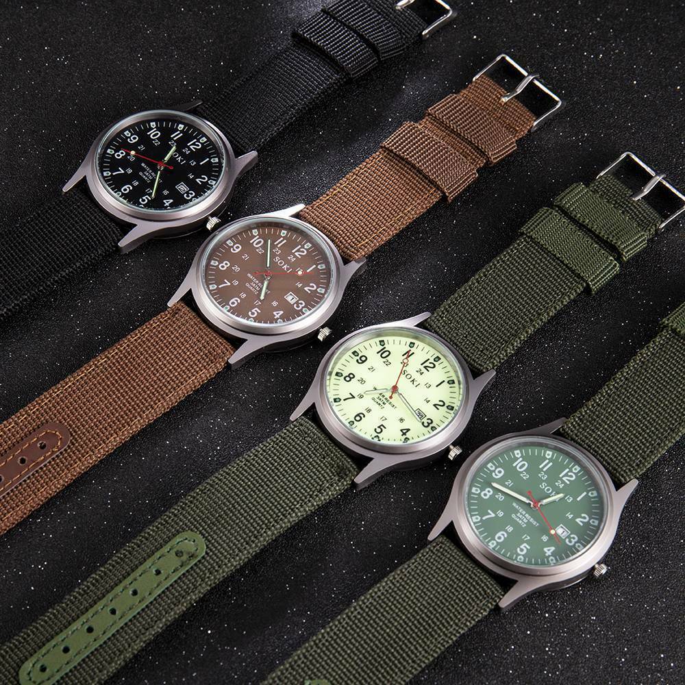 SOKI Military Army Leinwand Kalender Analog Quarz Sport Armbanduhr ...