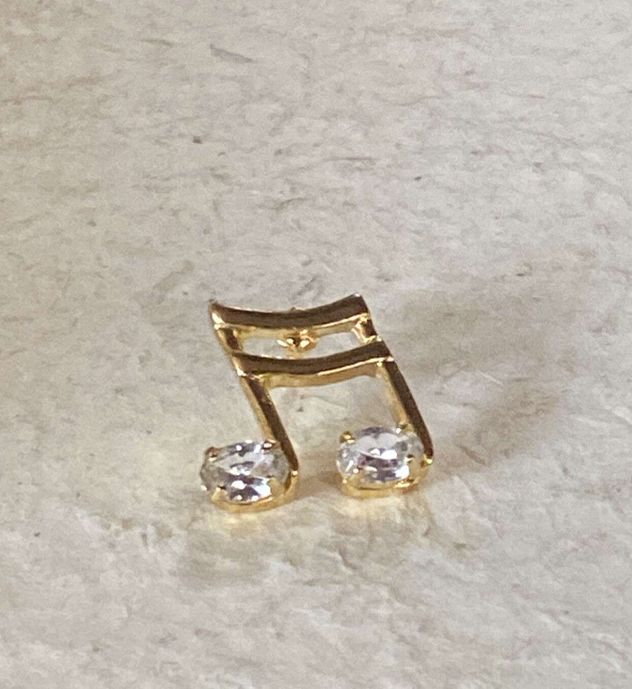 Vintage Musical Note Crystal Gold Tone Tac Pin Brooch - Gem