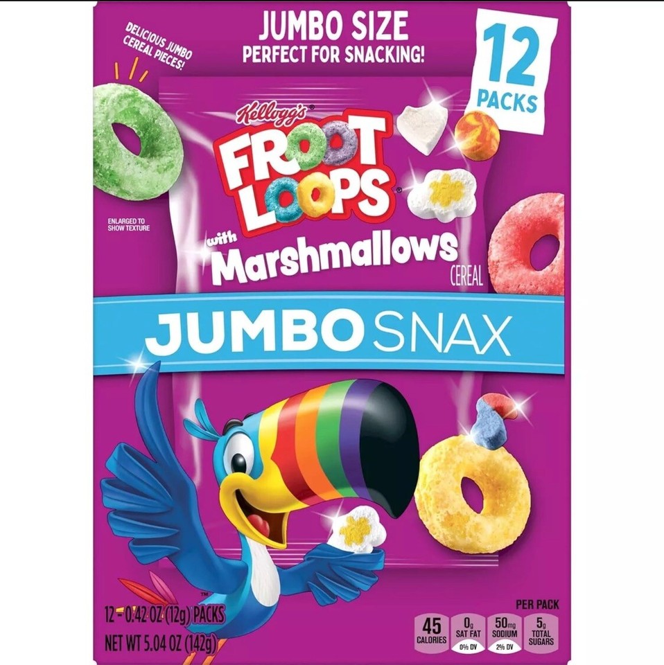 Kellogg's Jumbo Snax Froot Loops Cereal Snacks, Lunch Box Snacks, Fruit ...
