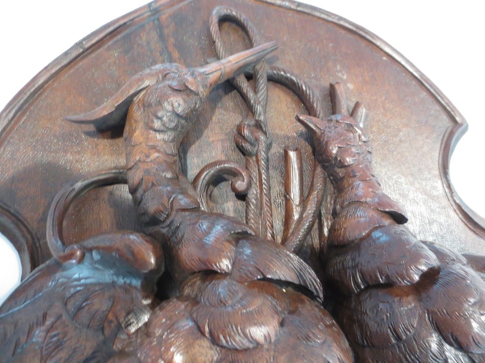 set of 2 large Antique Black Forest walnut game plaques hand carved | eBay