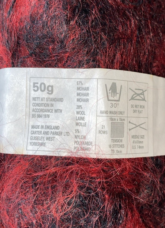 Wendy Raphael 67% Mohair 28% Wool 8x50g Red/Black Mix Knitting Wool ...