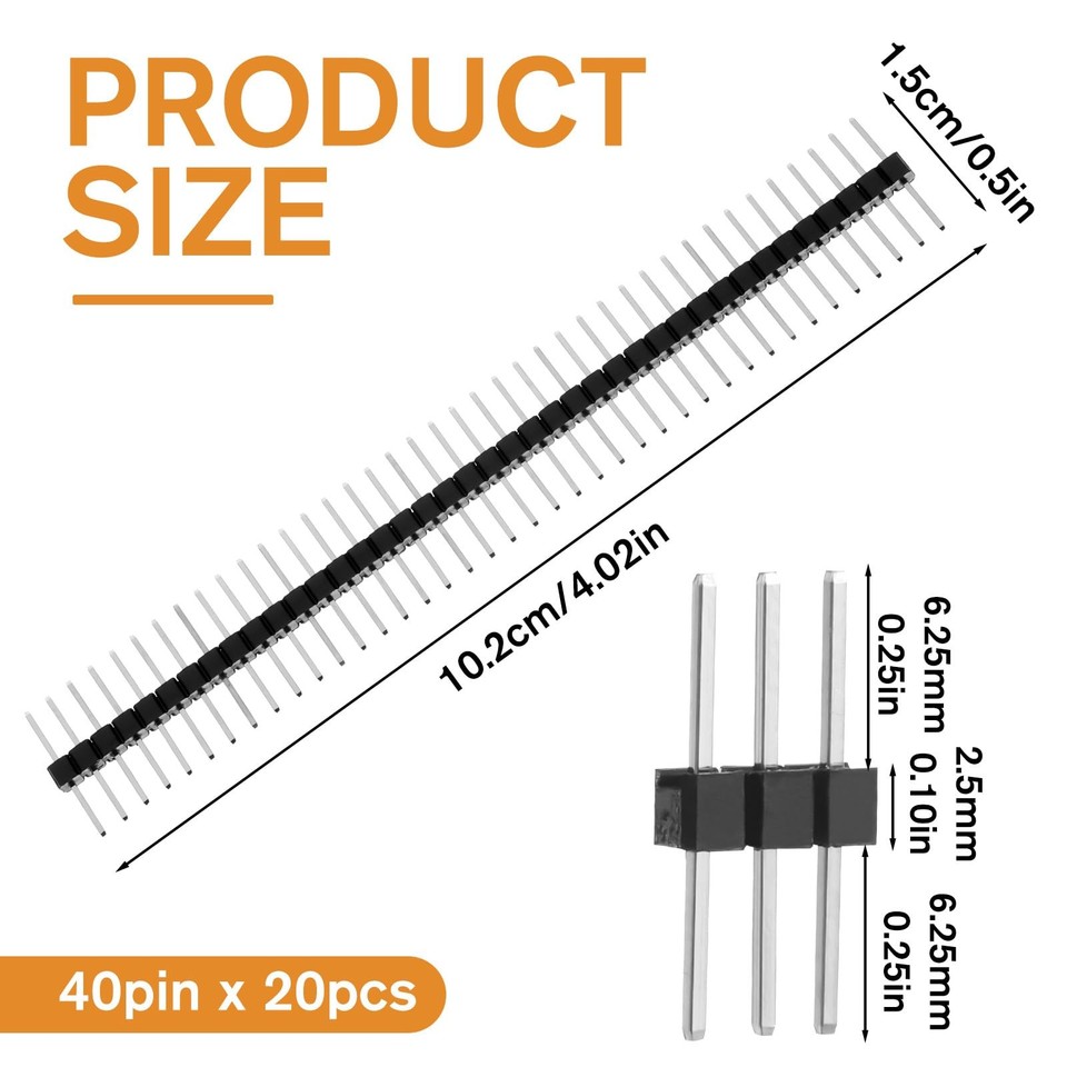 Male Header Pin 2.54 mm 40 Pin Breakaway Strip PCB Connector Breadboard ...