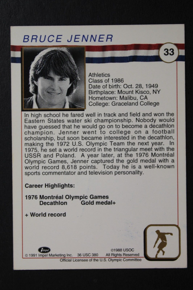 Caitlyn Bruce Jenner Autographed 1991 Impel Olympic Hall of Fame #33 ...