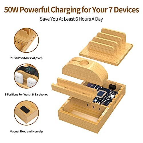 Bamboo Charging Station for Multiple Devices, Wood Desktop Docking ...