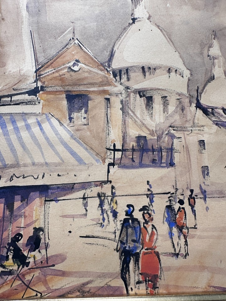 Tableau aquarelle et encre de Louis TELLIER 1959 " LE SACRÉ COEUR ...