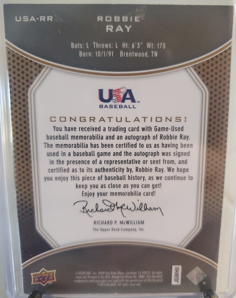 2009 Upper Deck ROBBIE RAY RPA Autographed USA Relic Jersey Auto #USA ...