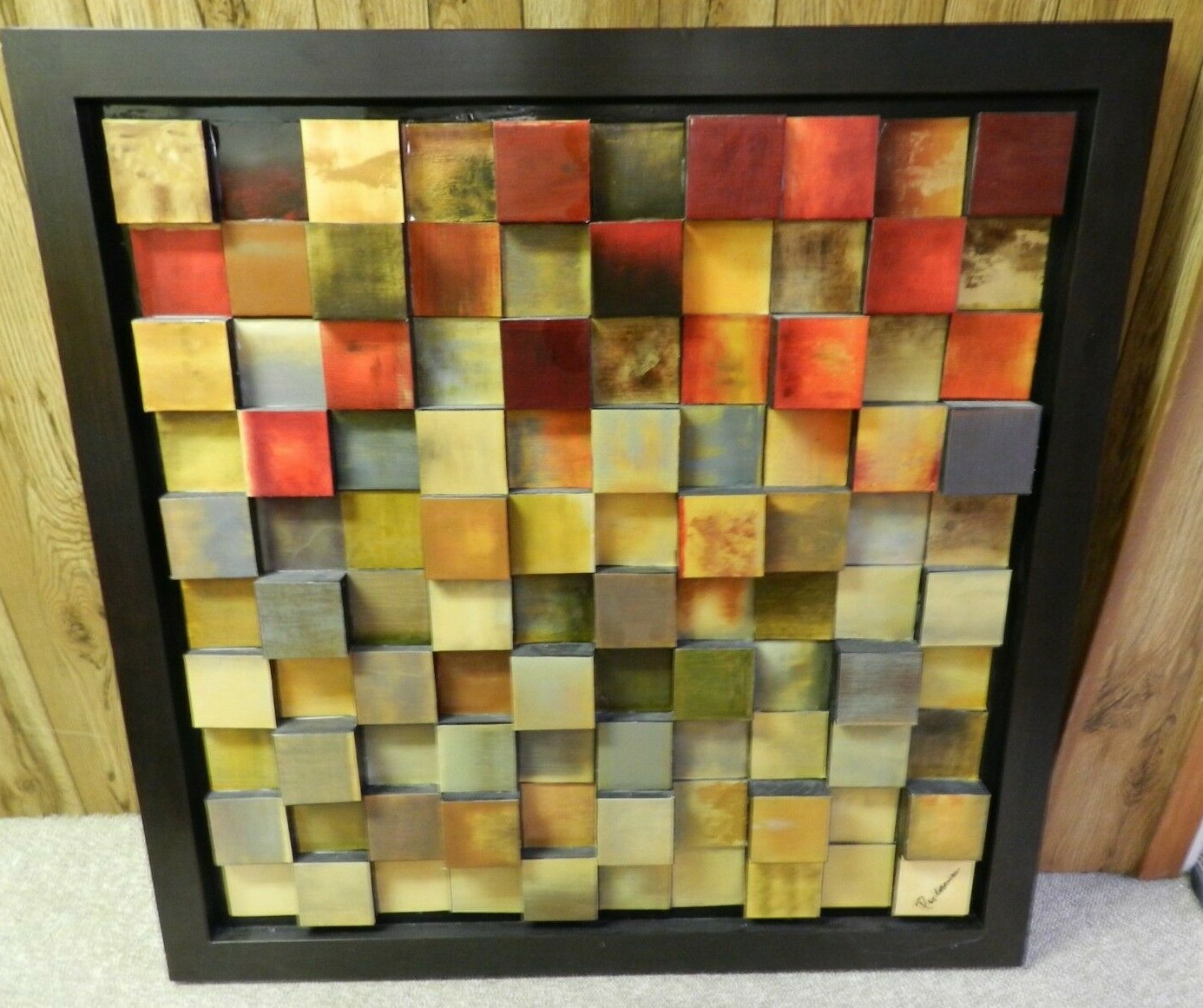 RARE BLOCK ART, 40 X 40 X 2, 3 D, FRAMED PAINTING SIGNED BY PATRICK ST ...