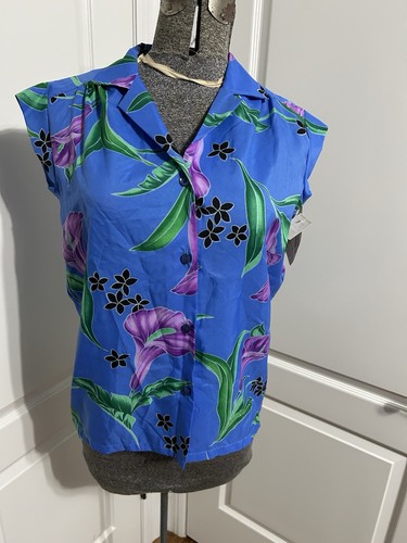Hilo Hattie Floral Hawaiian Cap sleeve Short Women’s NWT Large Blue ...
