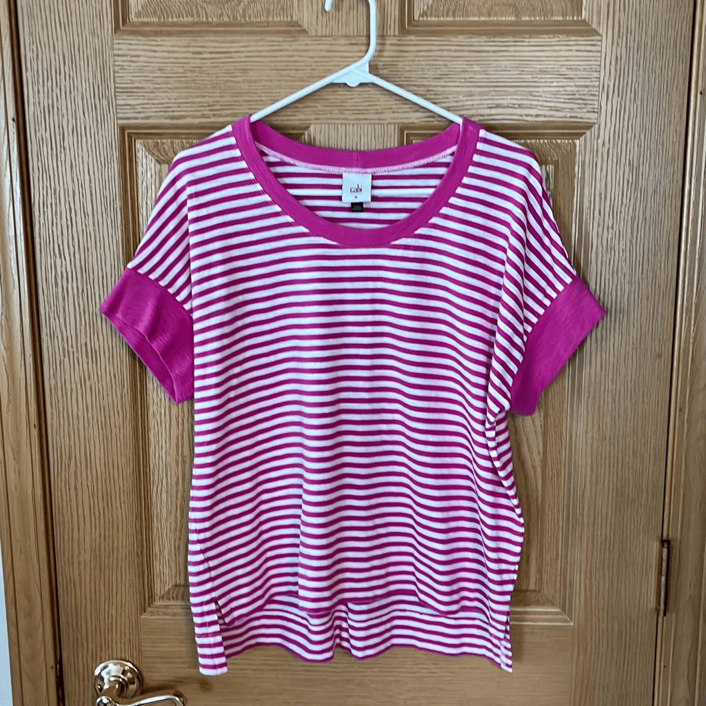 CABI Backyard Tee Hot Pink Stripe Medium #6212 - Gem
